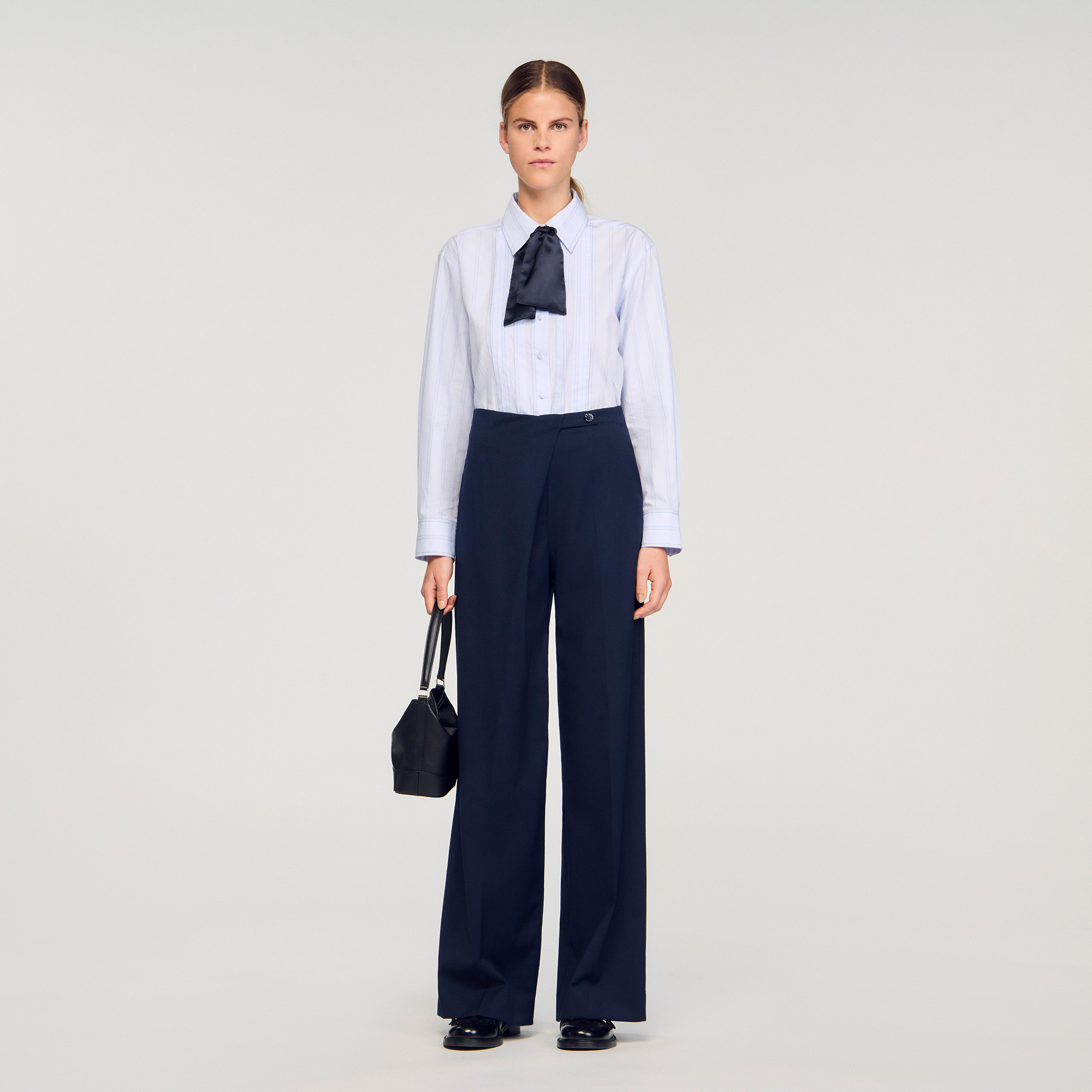 Asymmetric straight-leg trousers blue For Women | Sandro Paris