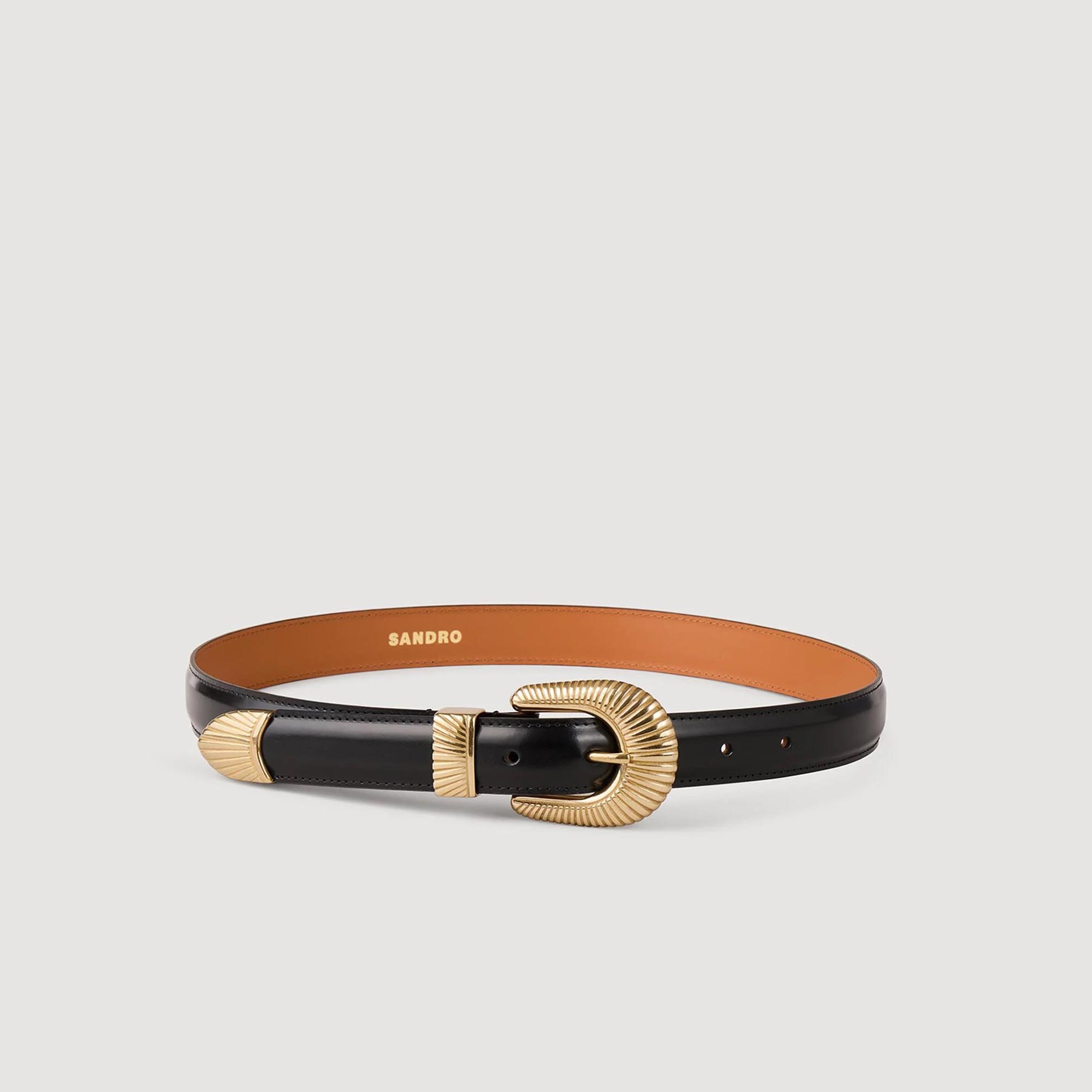 Leather belt black / gray For Women | Sandro Paris