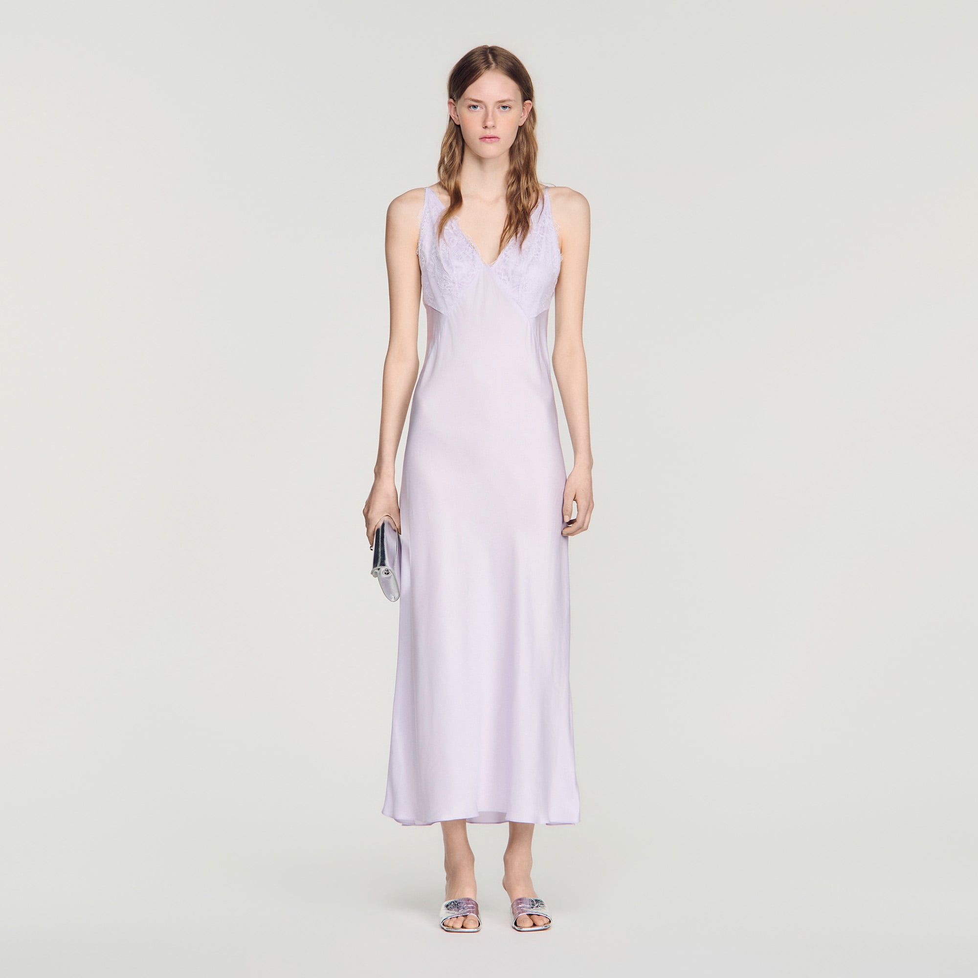 Robe longue à dentelle violet pour femme | Sandro Paris