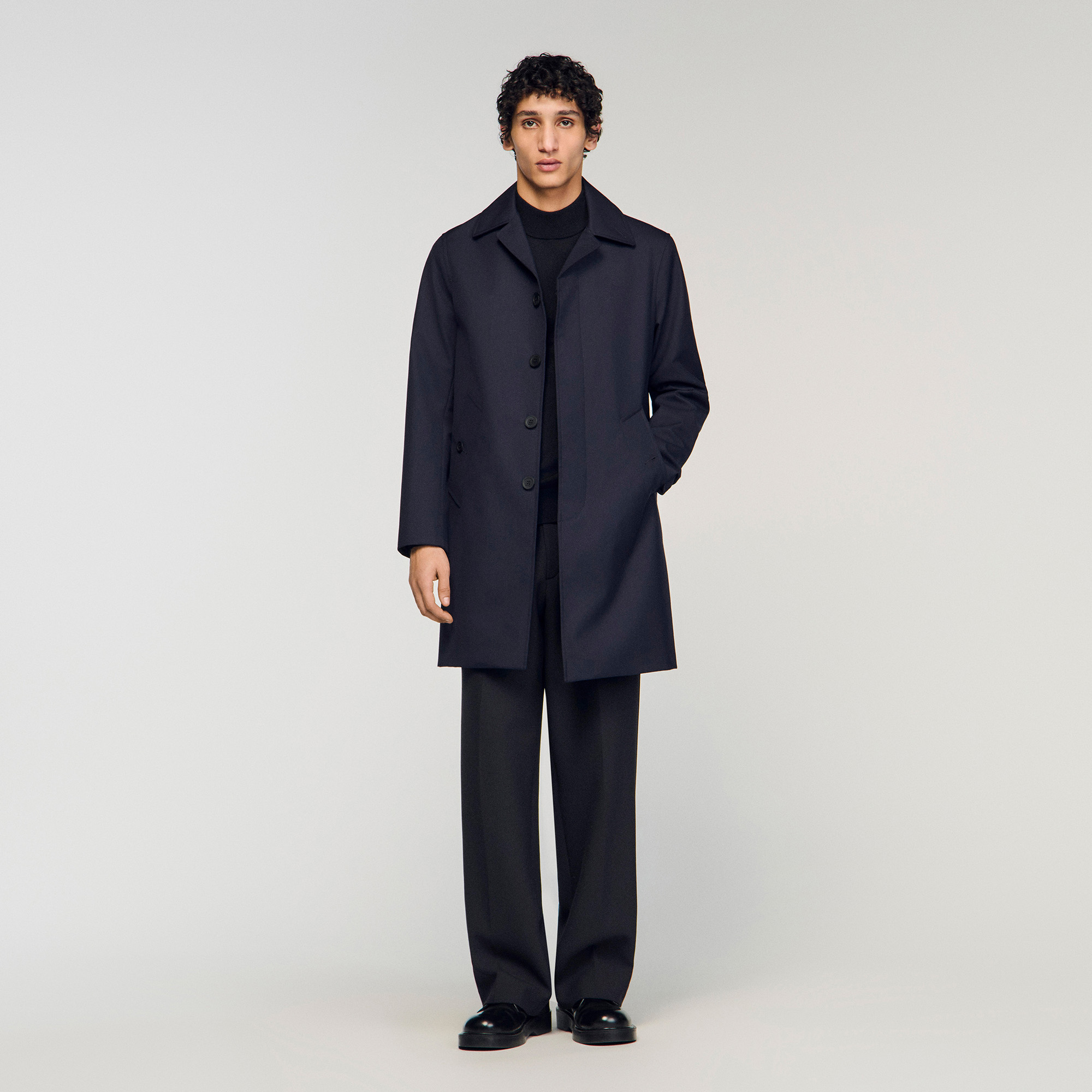 Imperméable mac en tissu technique bleu pour homme | Sandro Paris